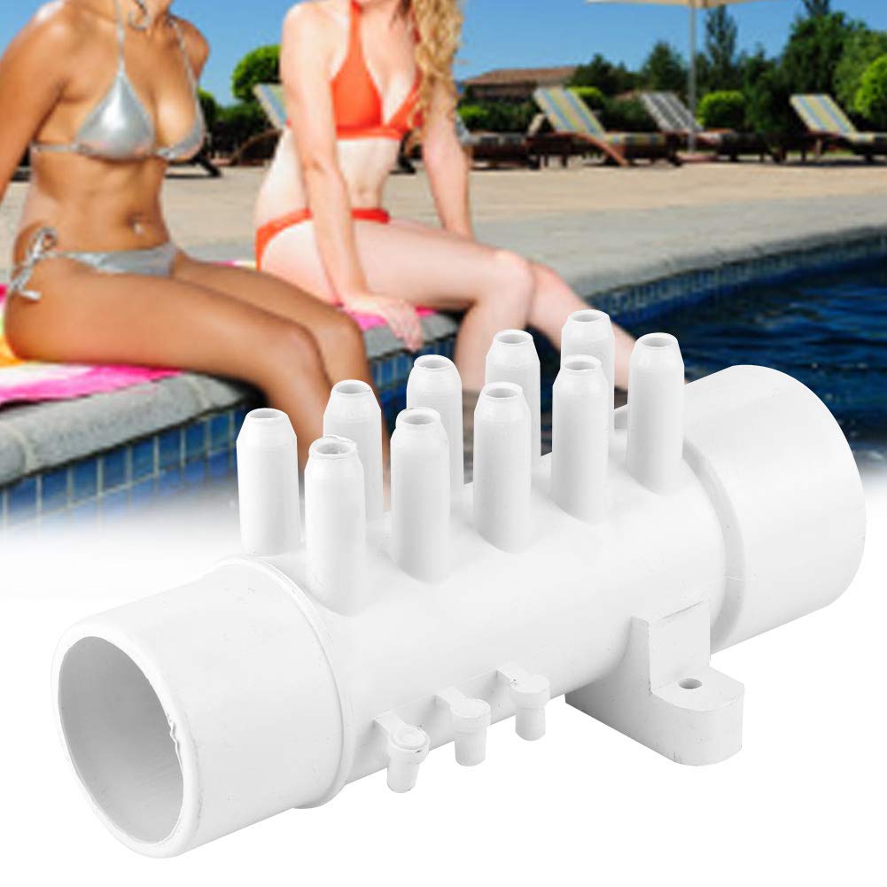 Fdit 1.5in 10mm 10 Port PVC Pool Plumbing Manifold with 6 Plugs Hot Spring Bathtub Swimming Pool Spa Accessories