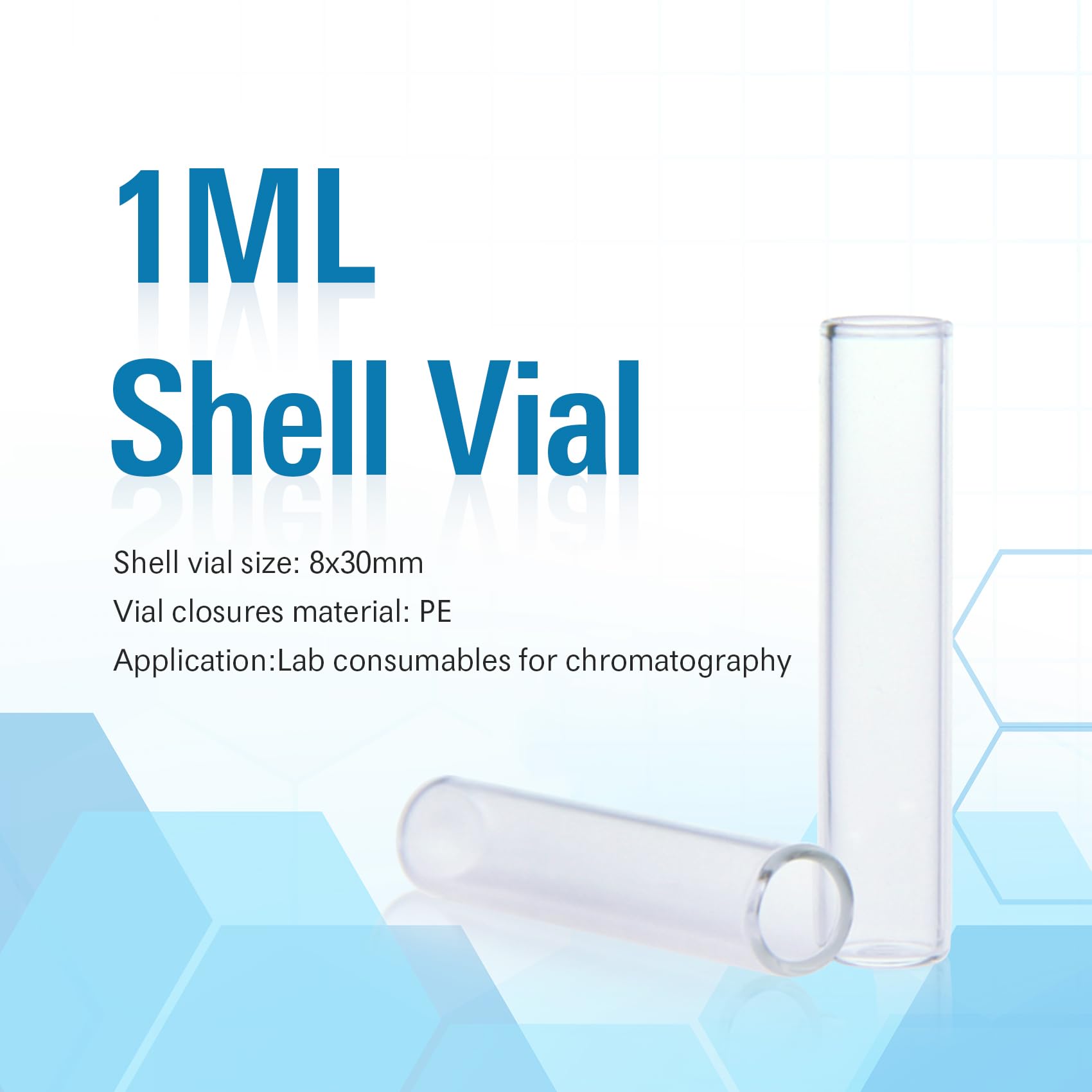 ALWSCI 1 ml Shell Vial, Flat Base Clear Glass, 8x40 mm, 8 mm PE Plug, Transparent, 200 pcs/pk