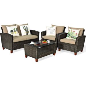 tangkula 4 piece patio rattan furniture set, onesize, beige