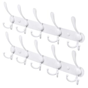 phingeer coat rack wall mount, heavy duty coat rack with 5 tri wall hooks, stainless steel coat hooks for hanging coats, jacket, hanger, hat, bag, towel, purse (white, 2packs)