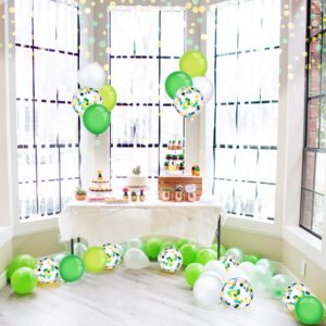 KBZVNAF Green White Latex Party Balloons - 50pcs 12 inch White Green Gold Confetti Balloons for Jungle Theme Party Balloons Supplies