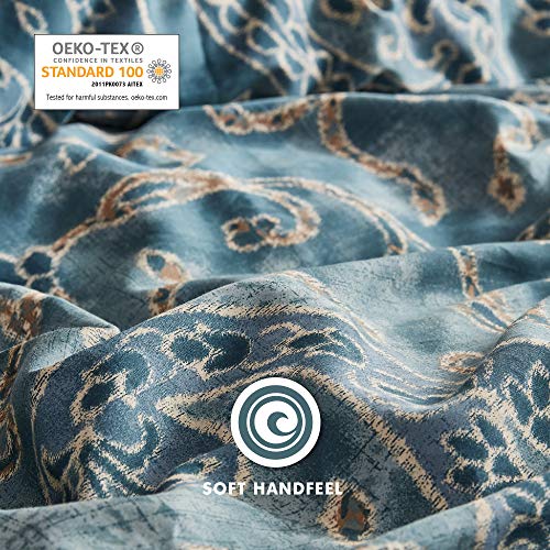 INTELLIGENT DESIGN Reversible 100% Cotton Sateen Duvet - Breathable Comforter Cover, Modern All Season Bedding Set with Sham (Insert Excluded), Belcourt, Paisley Blue Full/Queen(90"x90")