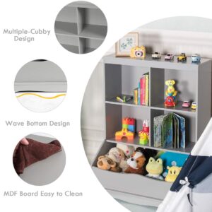 Giantex Storage Cabinet, Cubby Toy Organizer, 3 Shelf 4 Cube Units, Storage Bins Cubbies for Kids' Collections, Kids Bookshelf and Bookcase for Children Playroom Hallway Kindergarten School, Gray