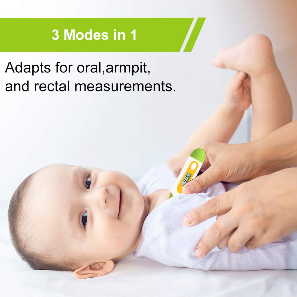 Easy@Home Digital Oral Thermometer for Kid, Baby, and Adult, Oral, Rectal and Underarm Temperature Measurement for Fever with Alarm EMT-021-Green