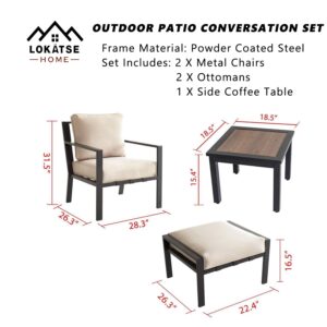 LOKATSE HOME Outdoor Conversation Furniture Sofa Club Chairs with Ottomans and Coffee Side Table, 5-Piece Patio Set, Beige Cushions