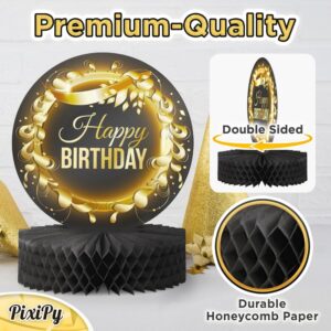 Happy Birthday Table Decoration Centerpieces - (4 Pack, Black & Rose Gold), Double-Sided Happy Birthday Centerpieces for Tables - Party Supplies for Elegant Birthday Decorations by PixiPy