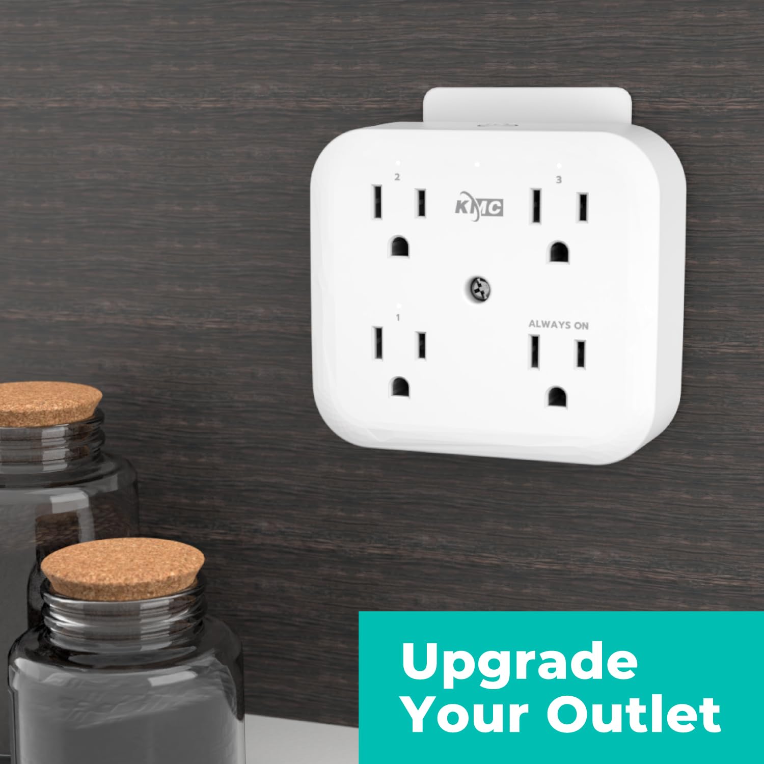 KMC Smart Tap Mini, 4-Outlet Wall Mounted Multiple Smart Plug Adapter, 3 Independently Controlled Wi-Fi Smart Outlets & 1 Always-On Outlet, No Hub Required, Alexa & Google Home Compatible