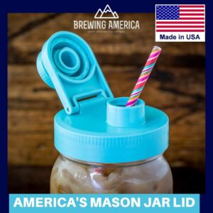 Mason Jar Lids Wide Mouth Plastic 4 pack-USA Made-Flip Cap Screw Top Pour Spout Drink Hole - Leak-proof for Kerr and Ball Canning Jars - Airtight for Drinks to Go and Controlled Pouring - Teal