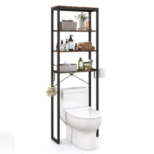 tangkula over the toilet storage rack, 70 inch tall bathroom space saver w/metal frame, anti-tipping devices & adjustable feet pads, freestanding bathroom organizer above toilet, rustic brown