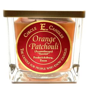 circle e candles, orange patchouli scent, small size jar candle, 8oz, 1 wick