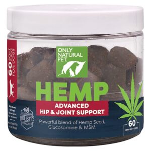 only natural pet hemp advanced mobility support for dogs holistic wellness hip bone joint health - inflammatory function relieves pain stiffness green lipped mussels turmeric (ha) 60 count