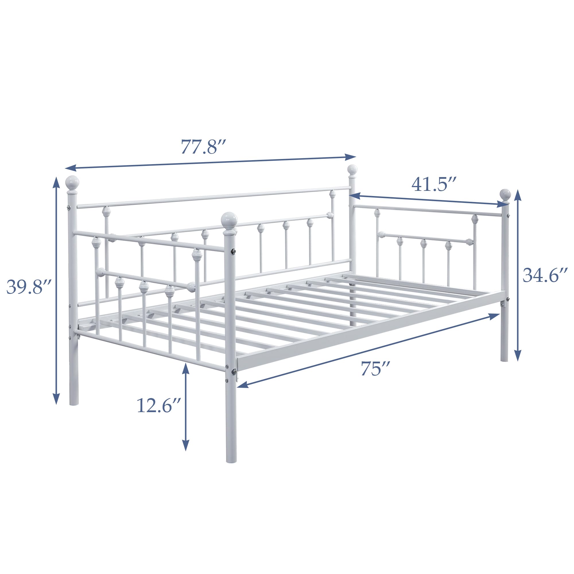 VECELO Daybed, Metal Twin Bed Frame with Headboard, Heavy Duty Steel Slats Support for Living Room Bedroom Guest Room, Easy Assembly