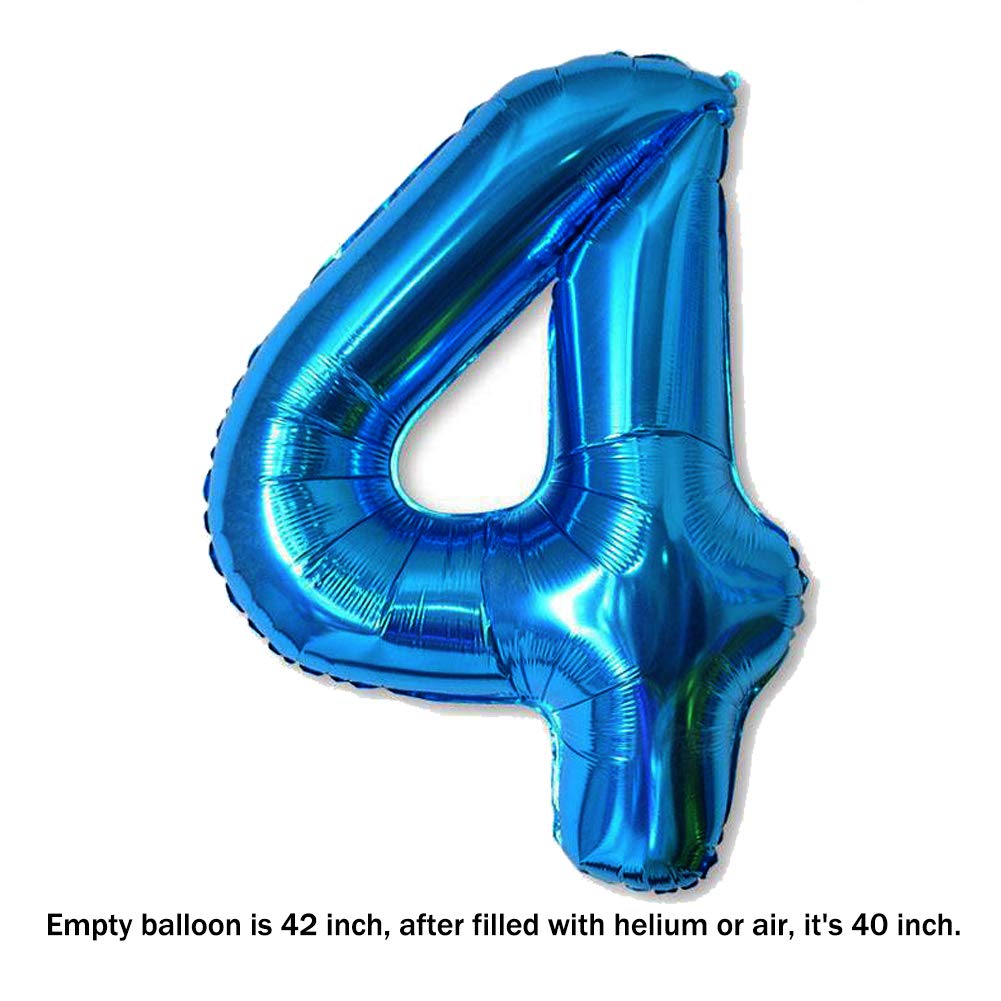 40 Inch Jumbo Blue Number 4 Balloon Giant Balloons Prom Balloons Helium Foil Mylar Huge Number Balloons for Birthday Party Decorations/Wedding/Anniversary