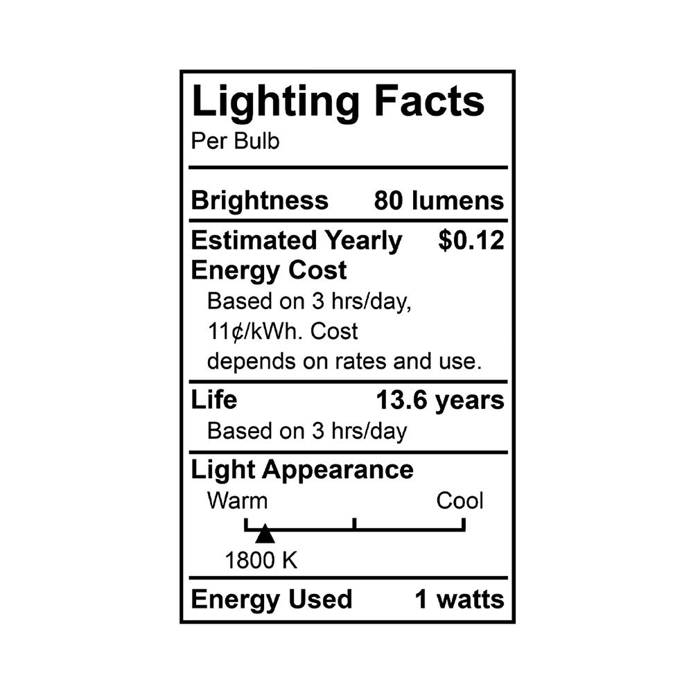 Euri Lighting Flickering Flame Bulb, ECA9.5-2120fc, LED CA9.5 Candelabra, E12, 1W (6W Equal), Warm White 1800K, Non-Dim, 80lm, 120° Angle, White Housing, UL Listed, One Count