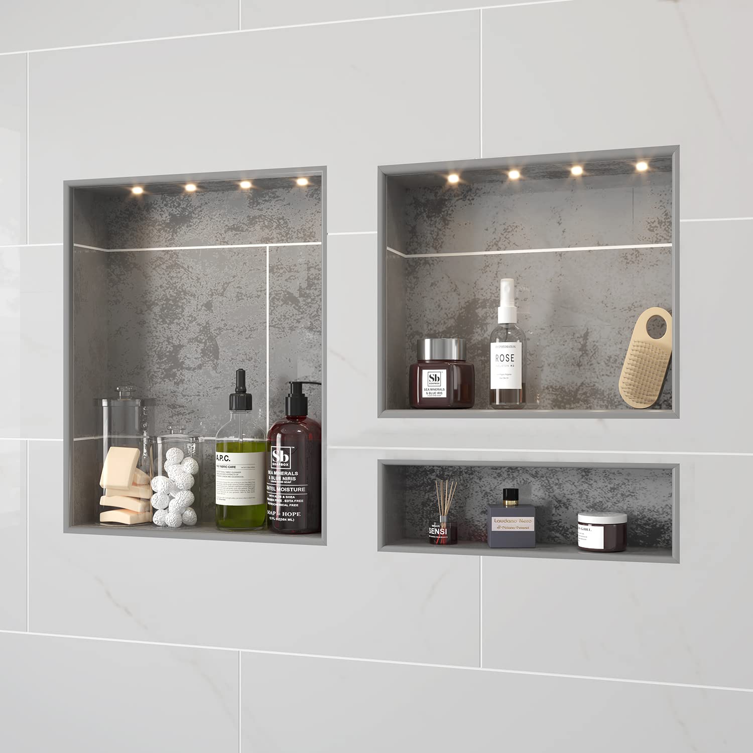 Shower Niche Recessed Shower Shelves, ABS Plastic Bathroom Shower Cube 32×20 inches, with Texture