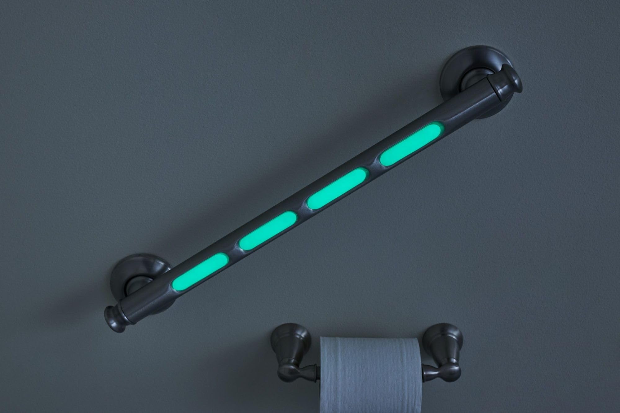 Moen MLR8718D4GBN Banbury 18" Glow-in-The-Dark Bathroom Grab Bar, Brushed Nickel