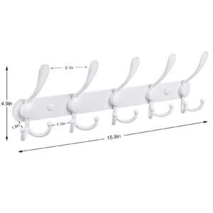 PHINGEER Coat Rack Wall Mount, Heavy Duty Coat Rack with 5 Tri Wall Hooks, Stainless Steel Coat Hooks for Hanging Coats, Jacket, Hanger, Hat, Bag, Towel, Purse (White, 2Packs)