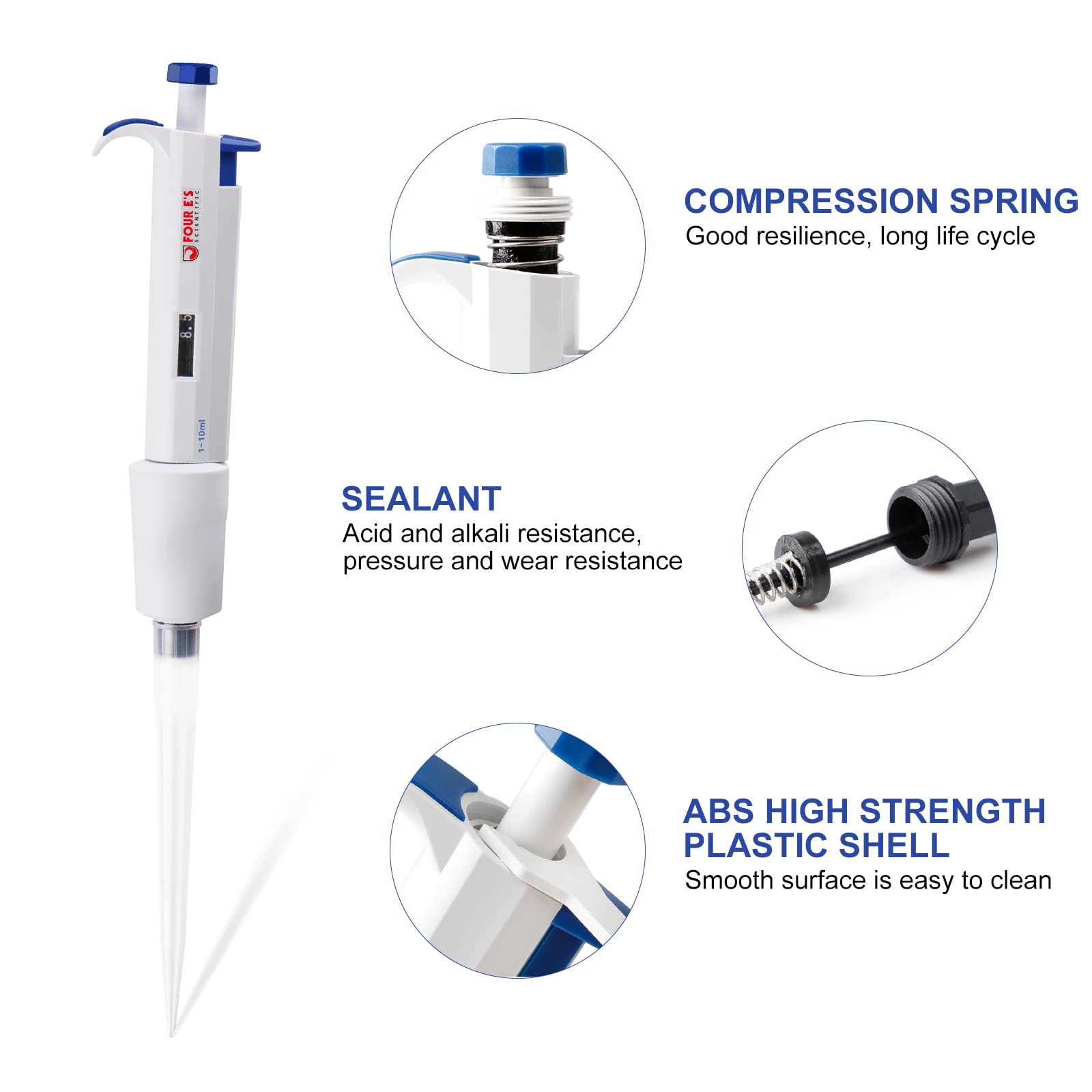 10mL Micropipette, 1-10mL Lab Single Channel Micro Pipettes, Adjustable Variable Volume for Liquid Laboratory Scientific School Home