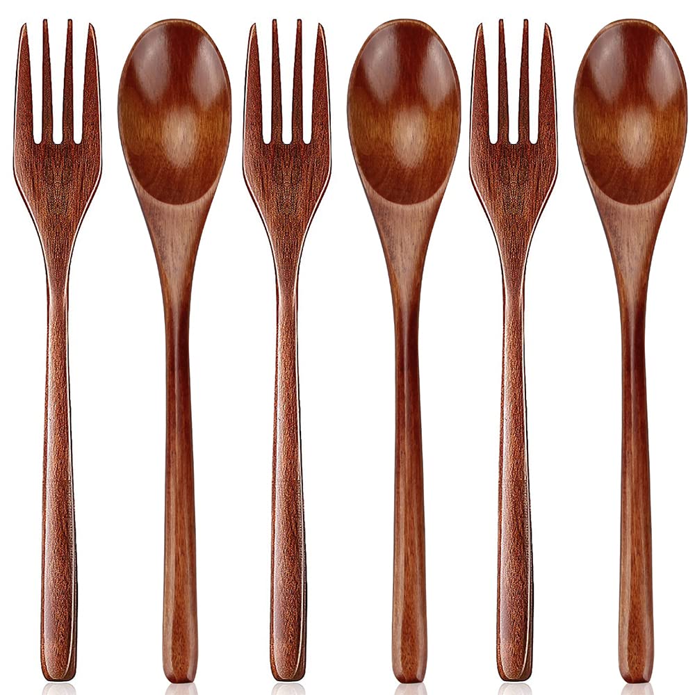 Wooden Spoon and Fork for Eating Utensil Set Lunch Wood Cutlery Japanese Silverware Sets Wooden Flatware Reusable Bamboo Utensils Korean Wood Forks Spoons