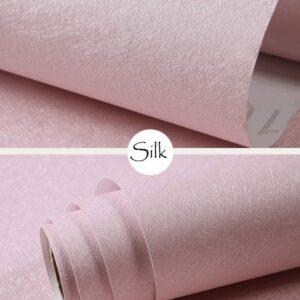 Cohoo Home Silk Pink Peel and Stick Wallpaper Self Adhesive Removable Pink Wallpaper Stick and Peel Pink Wall Paper Pink Contact Paper for Cabinets Bedroom Drawer Liner Wall Sticker 15.7" ×118"