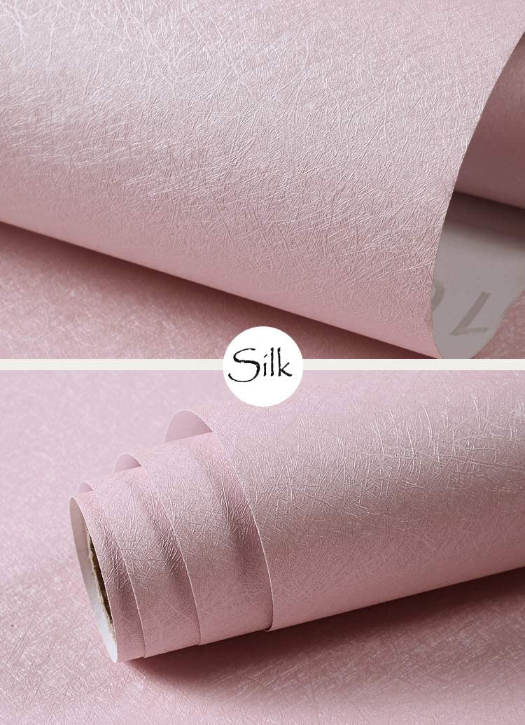 Cohoo Home Silk Pink Peel and Stick Wallpaper Self Adhesive Removable Pink Wallpaper Stick and Peel Pink Wall Paper Pink Contact Paper for Cabinets Bedroom Drawer Liner Wall Sticker 15.7" ×118"