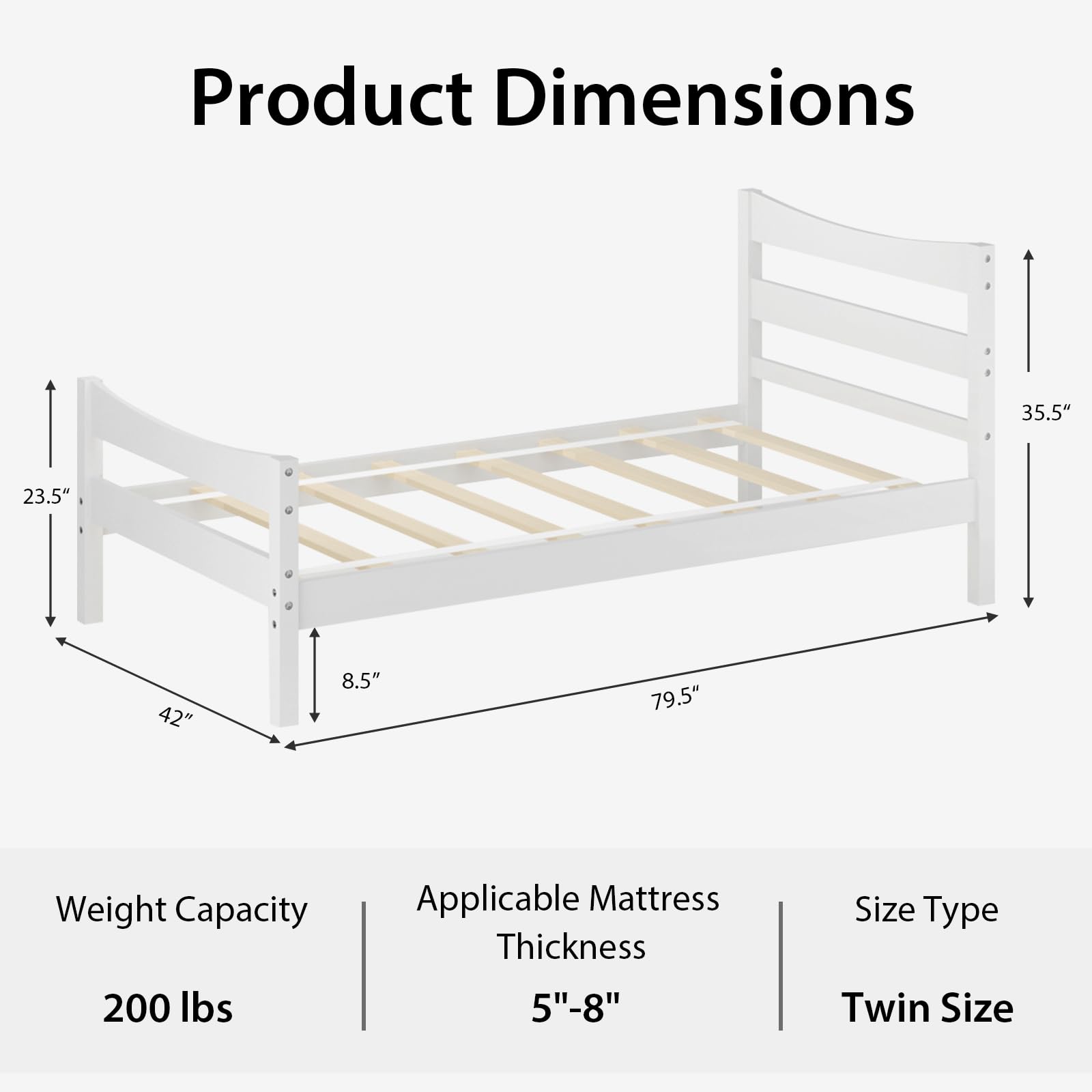 Giantex Wood Twin Bed Frame, Modern White Platform Bed w/Headboard & Footboard, Solid Wood Slat Support, No Box Spring Needed, Panel Bed Mattress Foundation for Kids, White