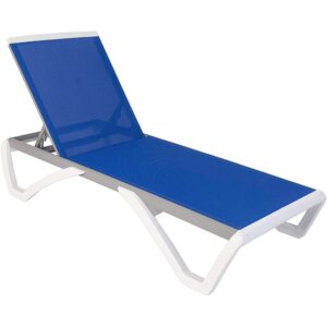 kozyard patio chaise lounge chair - full flat alumium & resin legs, outdoor reclining adjustable chair for sunbathing, beach, patio, lounge set or patio table (blue textilence w/o table)