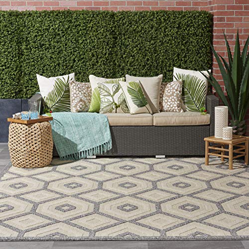 Nourison Palamos Indoor/Outdoor Cream 7'10" x 9'10" Area Rug, Easy-Cleaning, Non Shedding, Bed Room, Living Room, Dining Room, Backyard, Deck, Patio (8x10)