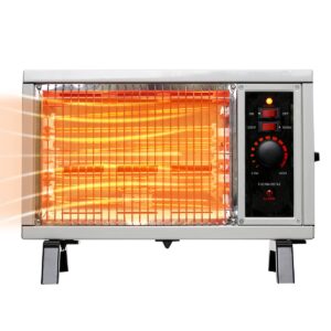 homeleader etl portable radiant heater, 1250w/1500w indoor space heater, rapid heating with adjustable thermostat, perfect for garages, workshops, warehouses, white