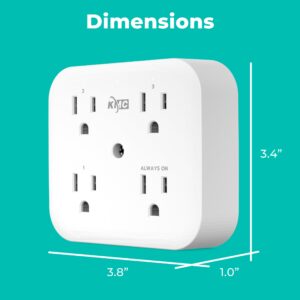 KMC Smart Tap Mini, 4-Outlet Wall Mounted Multiple Smart Plug Adapter, 3 Independently Controlled Wi-Fi Smart Outlets & 1 Always-On Outlet, No Hub Required, Alexa & Google Home Compatible