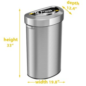 iTouchless Stainless Steel Trash Can and Recycle Bin, Slim and Space-Saving Design for Home, Office, Kitchen, Restaurant, Restroom, Large Capacity, 23 Gallon / 87 Liter, Open Top, Semi Round 23 Gal