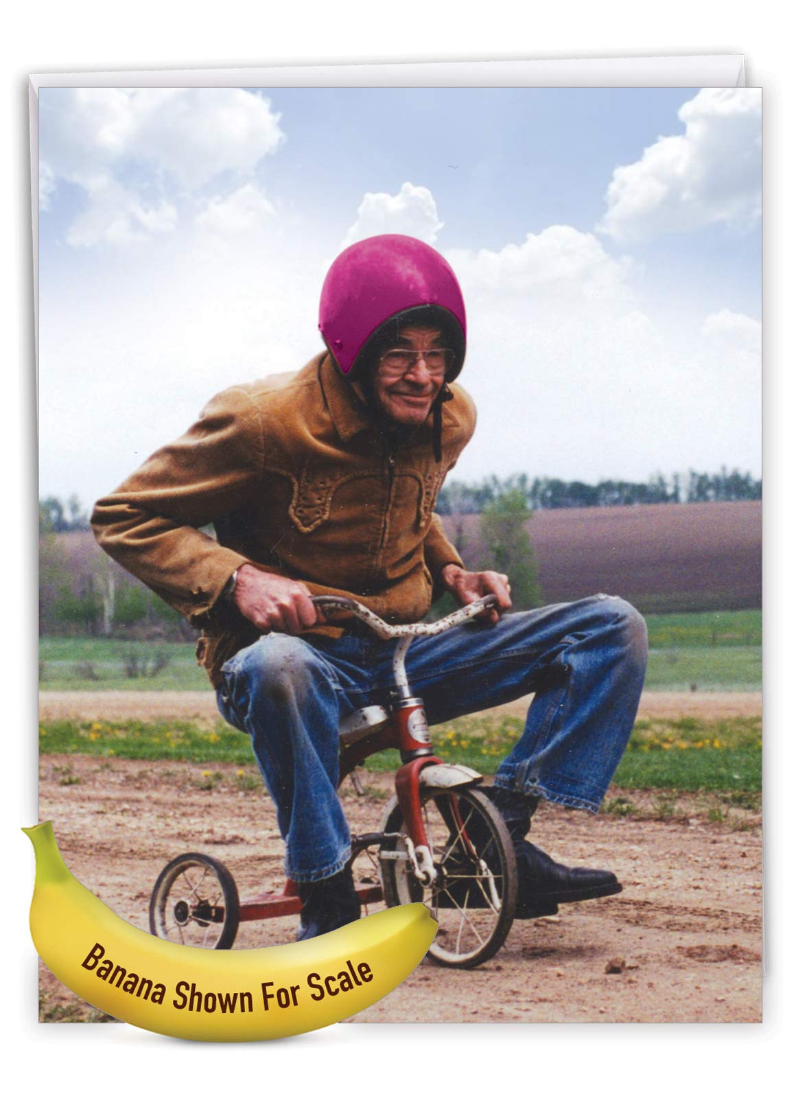 NobleWorks - Jumbo Funny Birthday Card for Men (8.5 x 11 Inch) - Bday Greeting for Dad, Husband - Senior Trike Ride J6435BDG