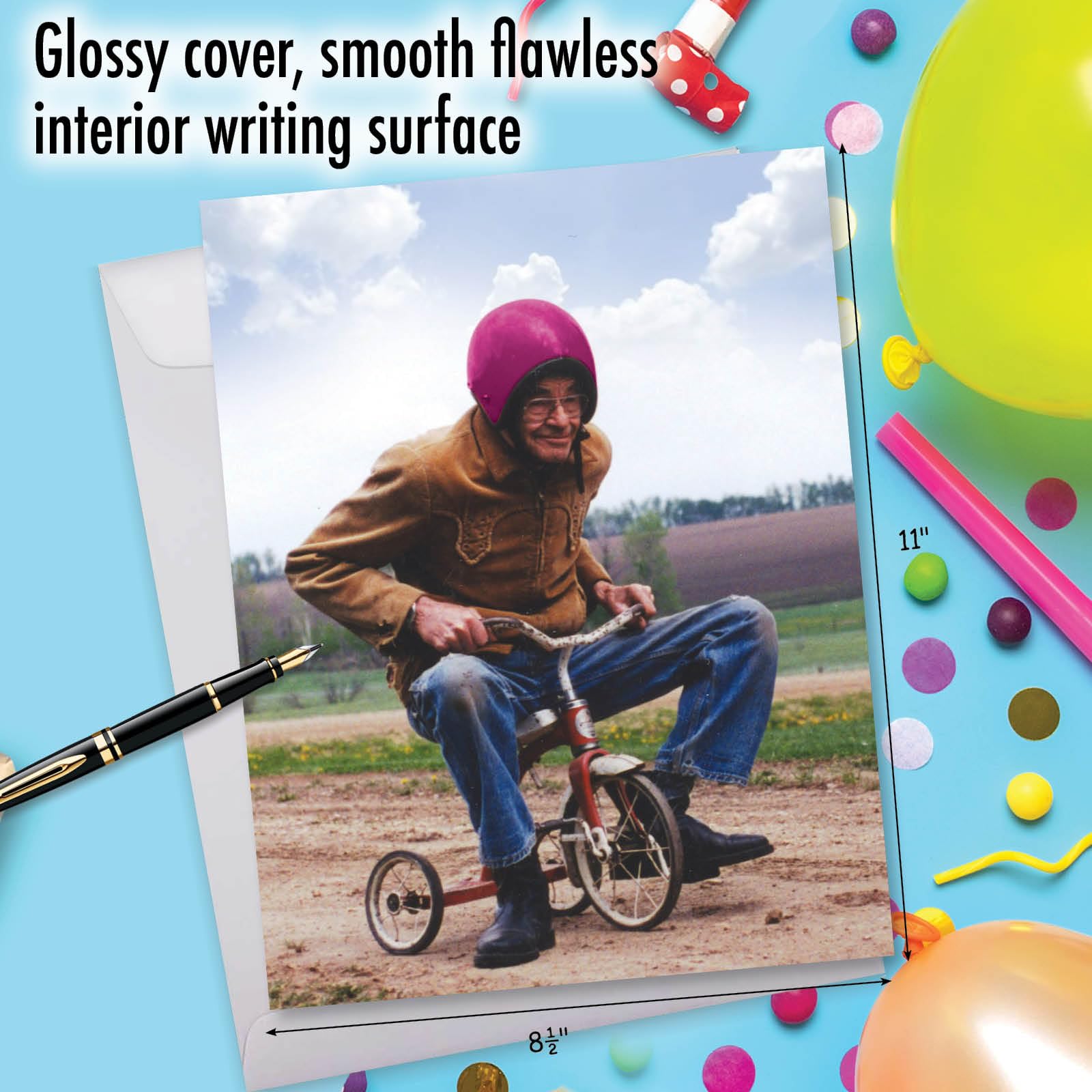 NobleWorks - Jumbo Funny Birthday Card for Men (8.5 x 11 Inch) - Bday Greeting for Dad, Husband - Senior Trike Ride J6435BDG