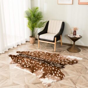 faux cowhide area rug, sika deer print hide rug faux fur animals mat carpet for home,livingroom (3.3x3ft)