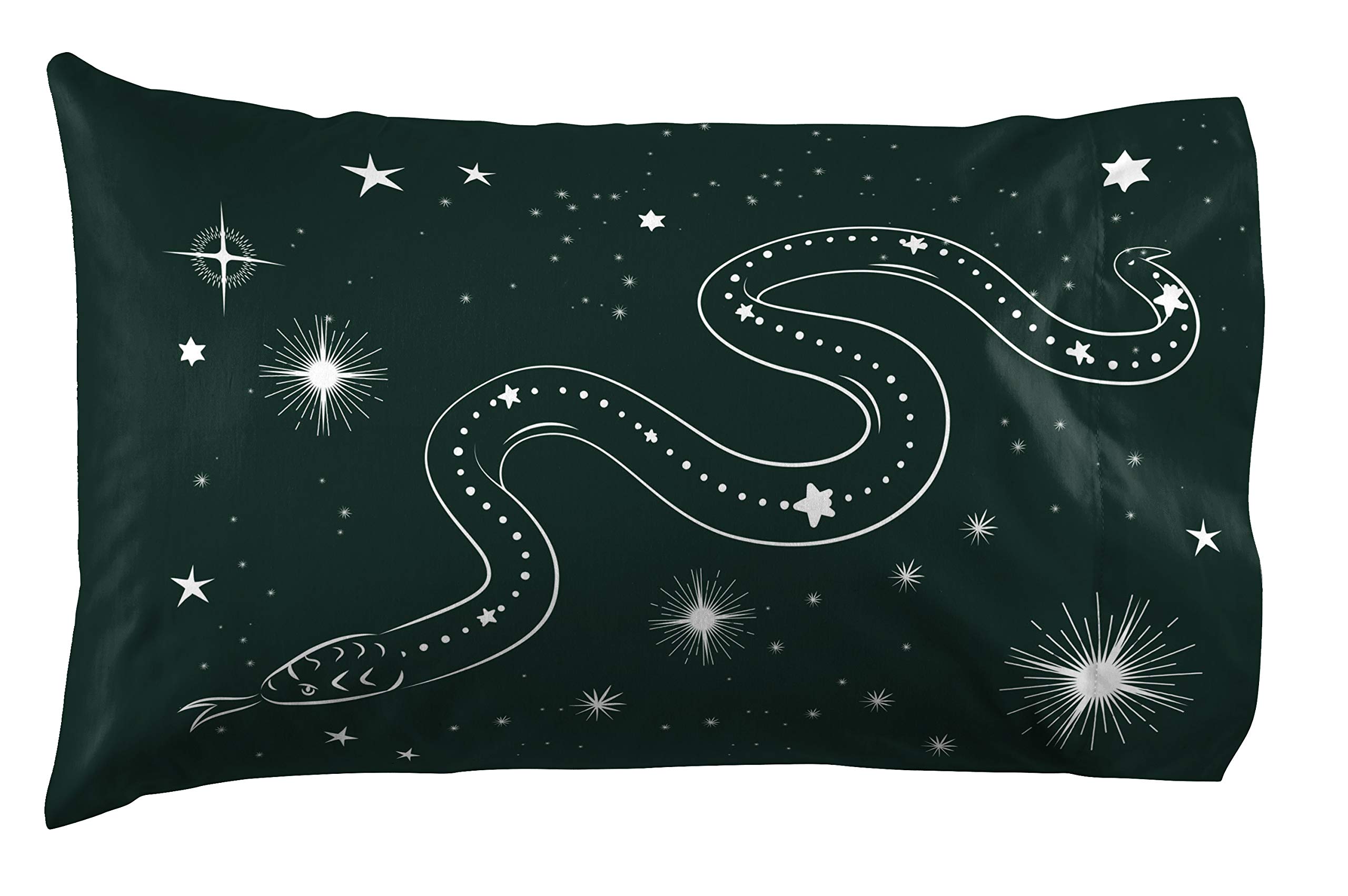 Jay Franco Harry Potter Serpent Stars 1 Pack Pillowcase - Double-Sided Kids Super Soft Bedding - Features Hogwarts House Slytherin