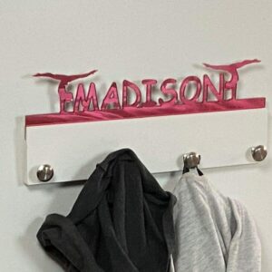 MIRROR MANIA Personalized Coat Hanger Gymnastics Gymnasts Rack Bag Hat Towel Backpack Sweatshirt Jacket Hook Organizer Wall Door Decor, One of A Kind, Custom Made to Order, with Your Name On It!