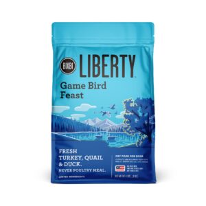 bixbi liberty grain friendly dry dog food, game bird feast recipe, 22 lbs - fresh meat, no meat meal, no fillers - gently steamed & cooked - no soy, corn, rice or wheat for easy digestion - usa made