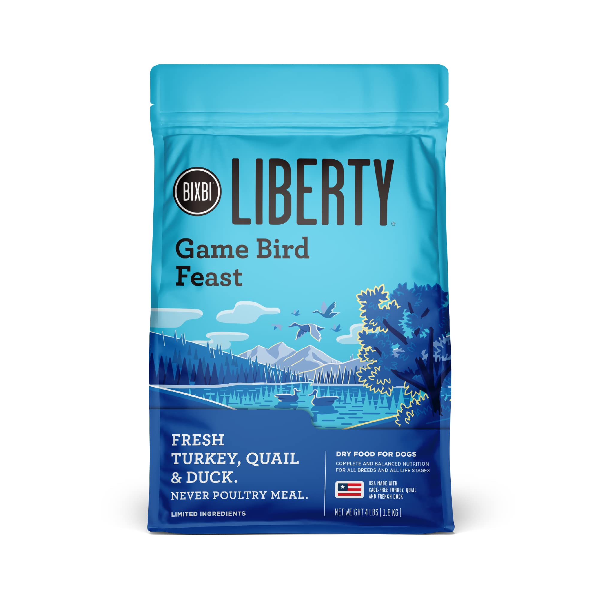 Bixbi Liberty Grain Friendly Dry Dog Food, Game Bird Feast Recipe, 22 lbs - Fresh Meat, No Meat Meal, No Fillers - Gently Steamed & Cooked - No Soy, Corn, Rice or Wheat for Easy Digestion - USA Made