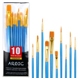 acrylic paint brush set, 1 packs / 10 pcs watercolor brushes painting brush nylon hair brushes for all purpose oil watercolor painting artist professional kits.