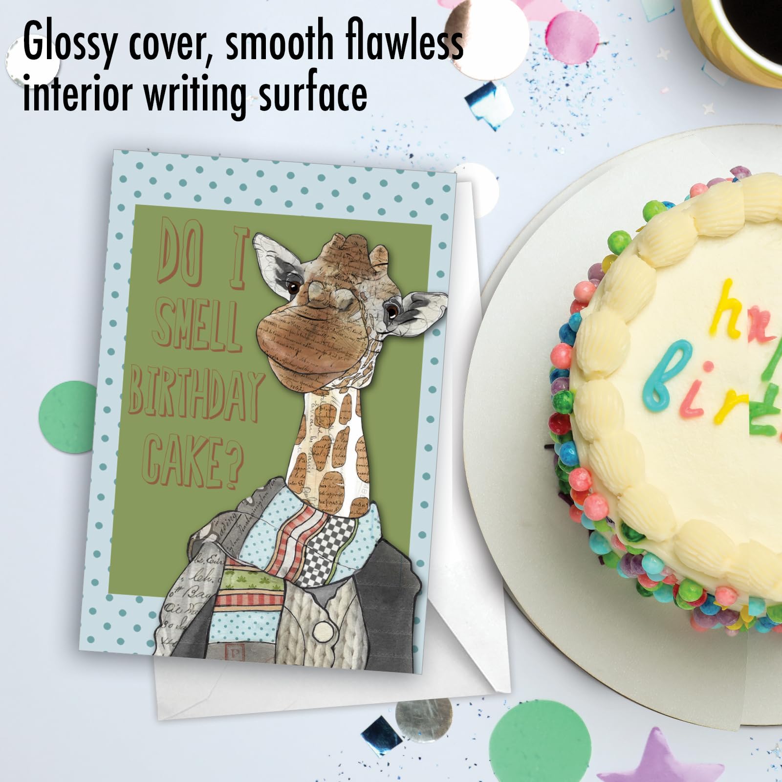 NobleWorks - 1 Funny Animal Birthday Card with Envelope - Cute Card for Birthdays - Giraffe Nose C3642BDG