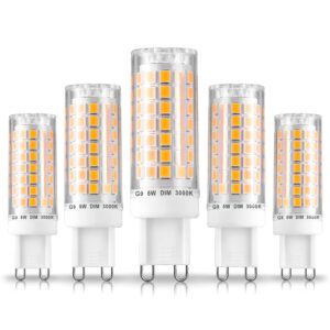 ziomitus dimmable g9 led bulbs 5w replace 40w 50w 60w halogen bulbs,3000k warm white,ac120v no flicker dimmable g9 t4 led corn bulbs for pendant ceiling chandelier wall lighting,600 lm,5pack