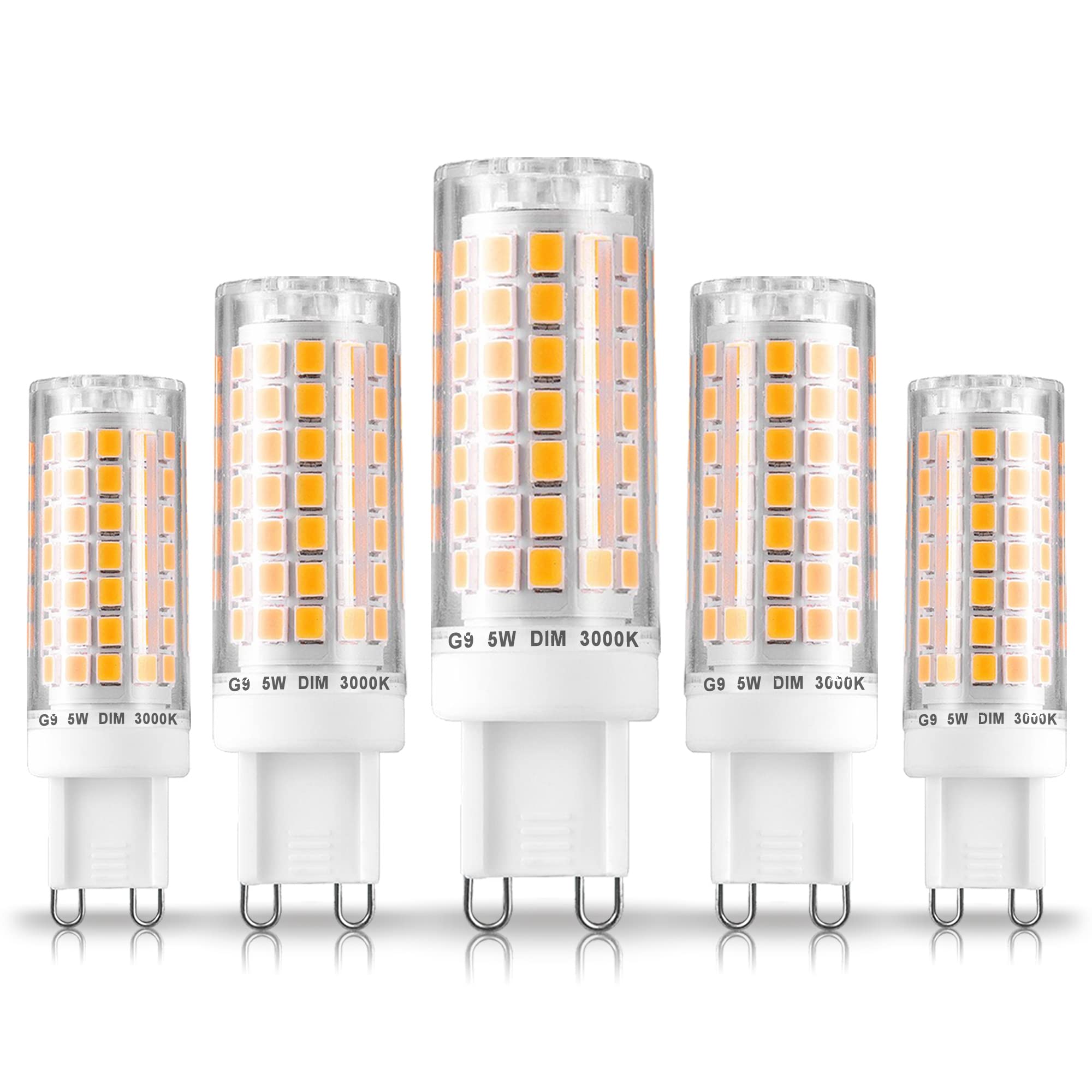 Ziomitus Dimmable G9 Led Bulbs 5W Replace 40W 50W 60W Halogen Bulbs,3000K Warm White,AC120V No Flicker Dimmable G9 T4 Led Corn Bulbs for Pendant Ceiling Chandelier Wall Lighting,600 lm,5Pack