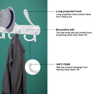 PHINGEER Coat Rack Wall Mount, Heavy Duty Coat Rack with 5 Tri Wall Hooks, Stainless Steel Coat Hooks for Hanging Coats, Jacket, Hanger, Hat, Bag, Towel, Purse (White, 2Packs)