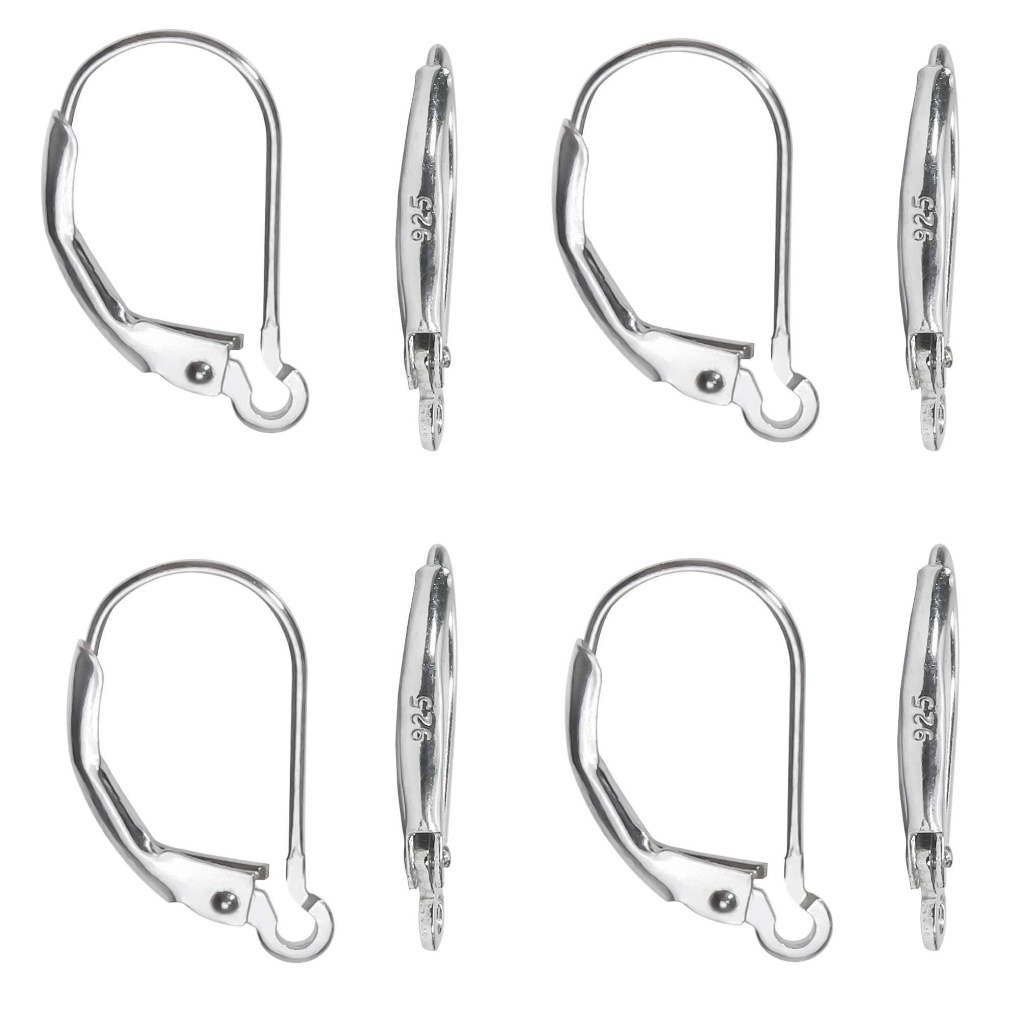 TOAOB 8pcs 925 Sterling Silver Leverback French Earring Hooks 10x16mm Hypo Allergenic Interchangeable Dangle Ear Wire Findings for Jewelry Making