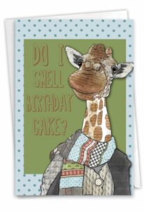 nobleworks - 1 funny animal birthday card with envelope - cute card for birthdays - giraffe nose c3642bdg