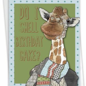 NobleWorks - 1 Funny Animal Birthday Card with Envelope - Cute Card for Birthdays - Giraffe Nose C3642BDG