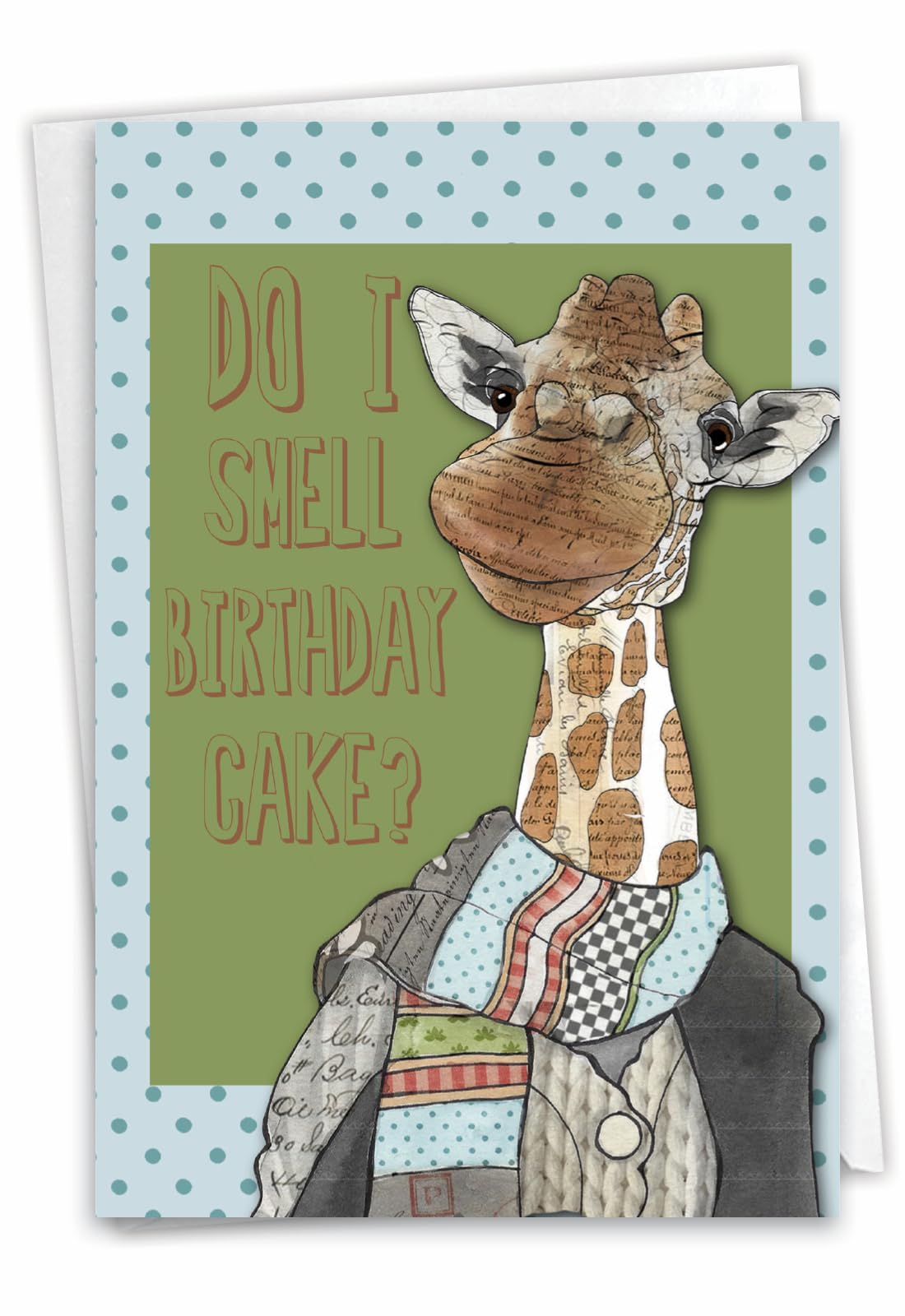 NobleWorks - 1 Funny Animal Birthday Card with Envelope - Cute Card for Birthdays - Giraffe Nose C3642BDG