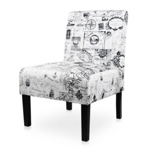 sthouyn modern fabric print armless accent chair decorative corner side slipper vanity chair for bedroom desk, living room furniture map design white