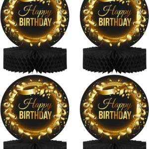 Happy Birthday Table Decoration Centerpieces - (4 Pack, Black & Rose Gold), Double-Sided Happy Birthday Centerpieces for Tables - Party Supplies for Elegant Birthday Decorations by PixiPy