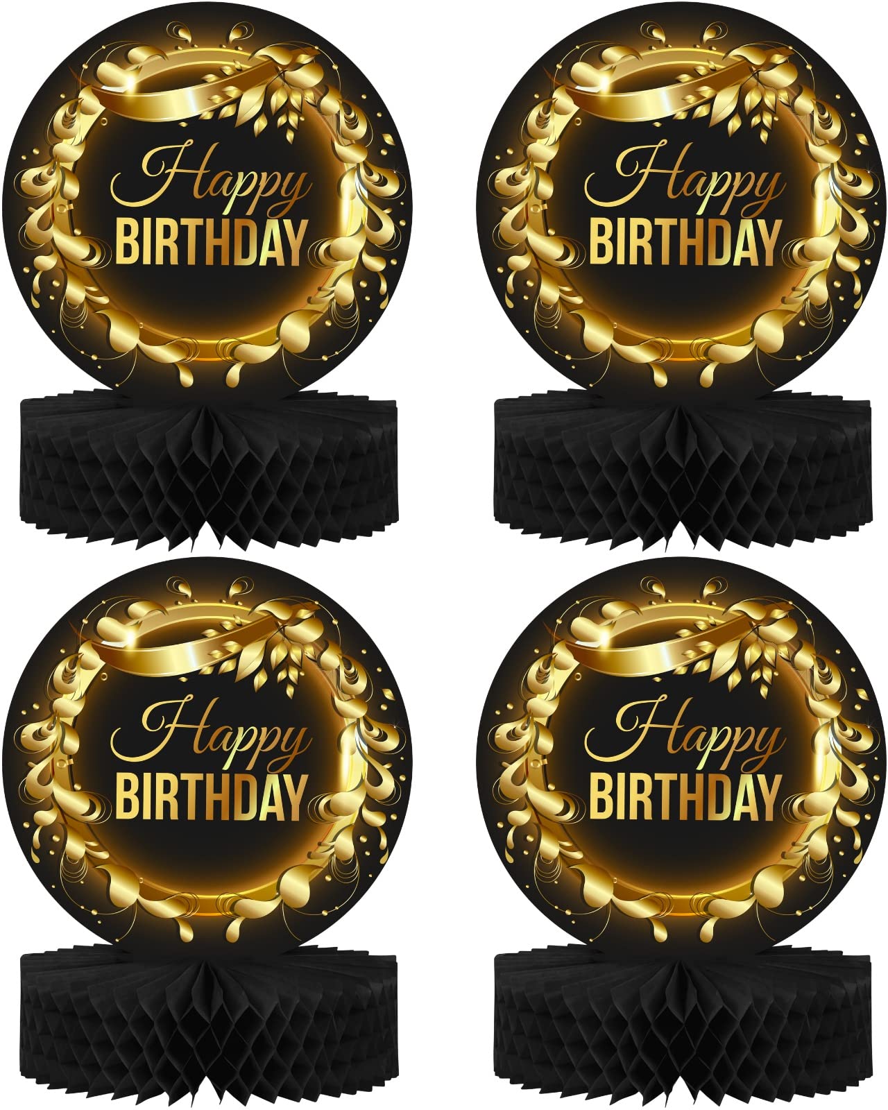 Happy Birthday Table Decoration Centerpieces - (4 Pack, Black & Rose Gold), Double-Sided Happy Birthday Centerpieces for Tables - Party Supplies for Elegant Birthday Decorations by PixiPy